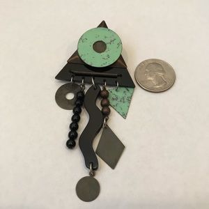 Vintage | Jewelry | Vintage 98s Triangle Pin Mint Green Black Bronze ...